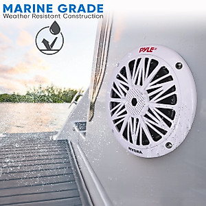Pyle 200 Watt Marine Speaker System - Weather Resistant Dual 2 Way 6.5 Inch Outdoor Stereo Audio Sound Speakers w/ 85Hz-6kHz Frequency Response, Heavy Duty 8oz Magnet Structure PLMR6KW, White