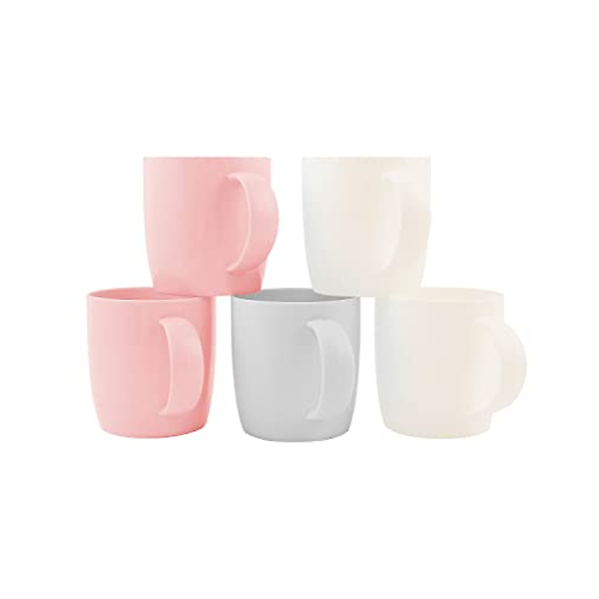 fulong Reusable Plastic Drinking Cup with Handle, BPA Free Microwave & Dishwasher Safe Food Grade PP 13 Ounce Coffee & Milk Mug Set of 5 (Pink)