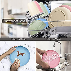 Wheat Straw Dinnerware Sets - Unbreakable Dinnerware Dishes Set for 4 (28-Pc) - Adult & Kids Plates and Bowls Sets - Plastic Plates Reusable, Cups, Cereal Bowls - Microwave Safe