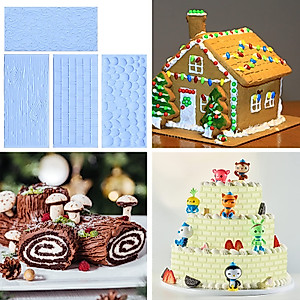 6 Packs Fondant Impression Mat Mold Set Fondant Molds for Cake Decorating, Embossed Tree Bark/Brick Wall/Flower/Cobblestone/Stone Wall Flower Vine Lace Texture Design