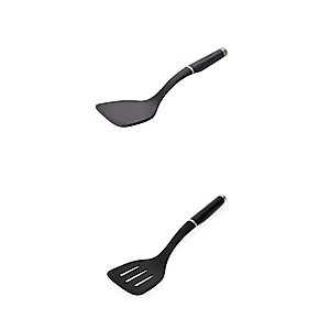KitchenAid - KO001OHOBA KitchenAid Gourmet Large Solid Turner, one size, Matte Black & KitchenAid Classic Slotted Turner, One Size, Black 2, 13.66-Inch