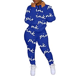 JYAOVO Women's Letter Print 2 Piece Outfits Zipper Collar High Neck Long Sleeve Sweatshirt and Long Pants Set Tracksuit