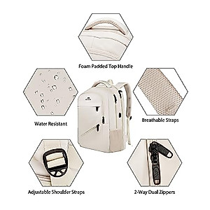 MATEIN 17 inch Laptop Backpack for Women, Big Travel Backpack Airline Approved with Luggage Strap, Heavy Duty Work Bag with USB Charging Port, Water Resistant Bag for College, Beige