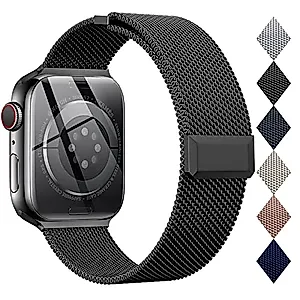 EPULY Compatible with Apple Watch Band 42mm 44mm 45mm 38mm 40mm 41mm,Stainless Steel Mesh Loop Magnetic Clasp Bands for iWatch Series 8 SE 7 6 5 4 3 2 1 Women Men-41mm/40mm/38mm Black