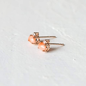 Angel Skin Coral Stud Earrings, Pink Coral Jewelry, Minimal Earrings, 14k Gold / 14k Gold Filled Pink Earrings, Oval Coral Gemstone Stud Earrings