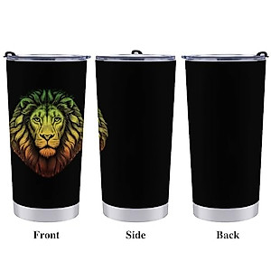 Rasta Lion Head 20 Oz Travel Coffee Mug with Lid Tumbler Drinking with Straw Brush Water Car Cup