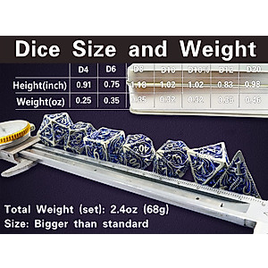 Polyhedral Dice Set Hollow Metal DND Dice Dungeons and Dragons Dice Set Gifts 7CPS Role Playing Dice Set with Gift Metal Box Suitable for D&D Table Games Cards Tower MTG RPG(Dragon_Pearl Silver Blue)
