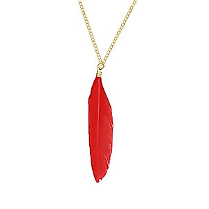 Is Never Enough Long Colorful Feather Pendant Necklace,Light Bird Feather Sweater Chain for Women Party Jewelry (C:red)