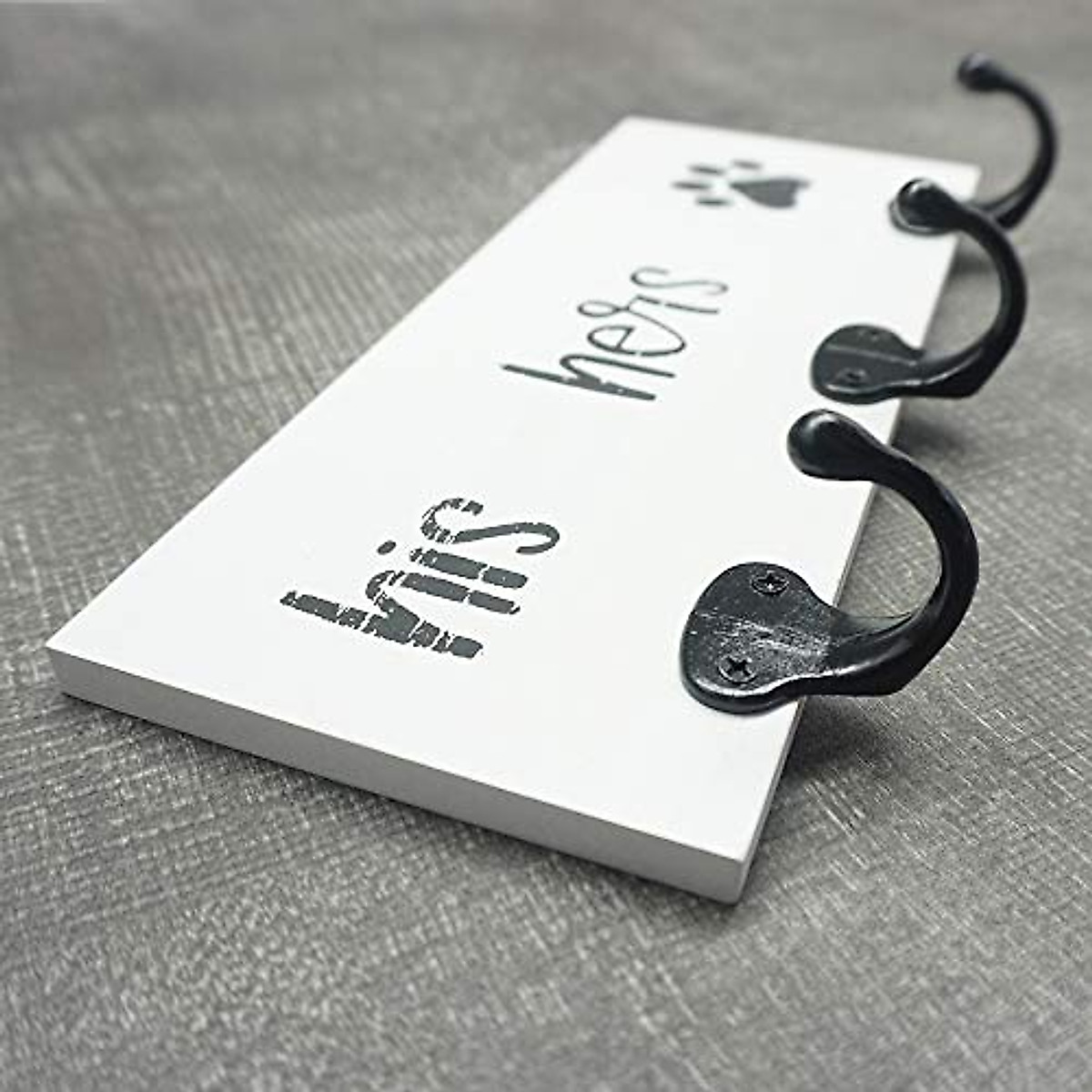 Hanna Roberts Decorative Key Holder & Dog Leash Hook Wall Mount for Entry Way, Kitchen, & Mudroom, His Hers & Paw Print Triple Hook, 10" x 2" x 5"