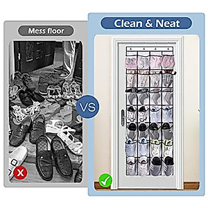 MISSLO 24 + 28 Large Pockets Over The Door Shoe Organizer Mesh Pockets and Over The Door Shoe Rack Hanging Shoe Organizer for Closet Door