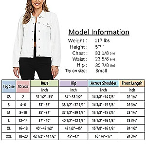 MISS MOLY Women's Denim Jackets Long Sleeve Casual Soft White Jean Jacket M