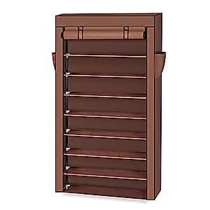 Flandre 10 Tiers Shoe Rack with Dustproof Cover Space Saving Closet Shoe Storage Cabinet Organizer (Mocha)