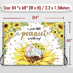 A Sweet Little Peanut Baby Shower Photo Background, Sunflower Elephant Baby Shower Party Decorations Backdrop, Newborn Girls Baby Shower Party Decorations Banner Backdrops (7x5ft)