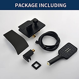Bathtub Faucet Set with Handheld Sprayer Tub Filler Faucets with Rough-in Valve Trim Kit Wall Mount Tub Faucets Matte Black