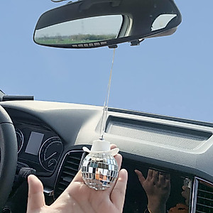 Disco Ball Car Rearview Mirror Pendant Car Hanging Mirror Ornament with Pink Cowboy Hat,Bling Wild West Disco Ball Car Accesory (White)