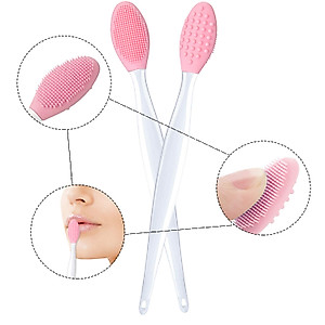 4 Pieces Silicone Exfoliating Lip Brush Tool Double-sided Soft Lip Brush for Smoother and Fuller Lip Appearance (Rose Red, Yellow, Mint Green, Pink)
