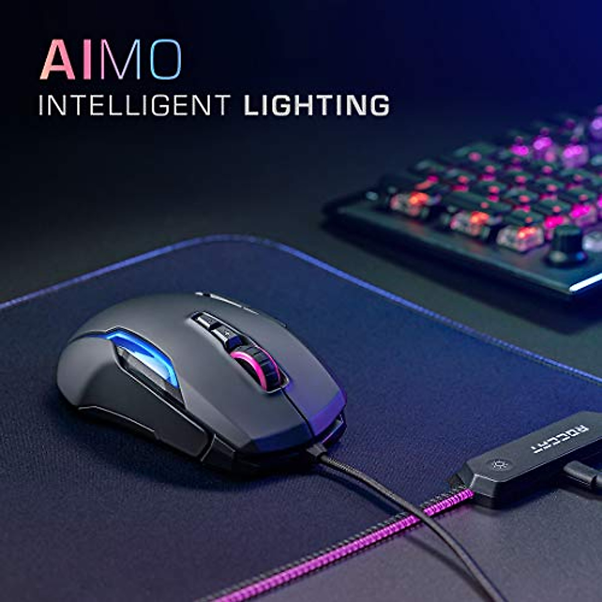 ROCCAT Kone AIMO Remastered PC Gaming Mouse, Optical, RGB Backlit Lighting, 23 Programmable Keys, Onboard Memory, Palm Grip, Owl Eye Sensor, Ergonomic, LED Illumination, Adjustable to 16,000 DPI-Black