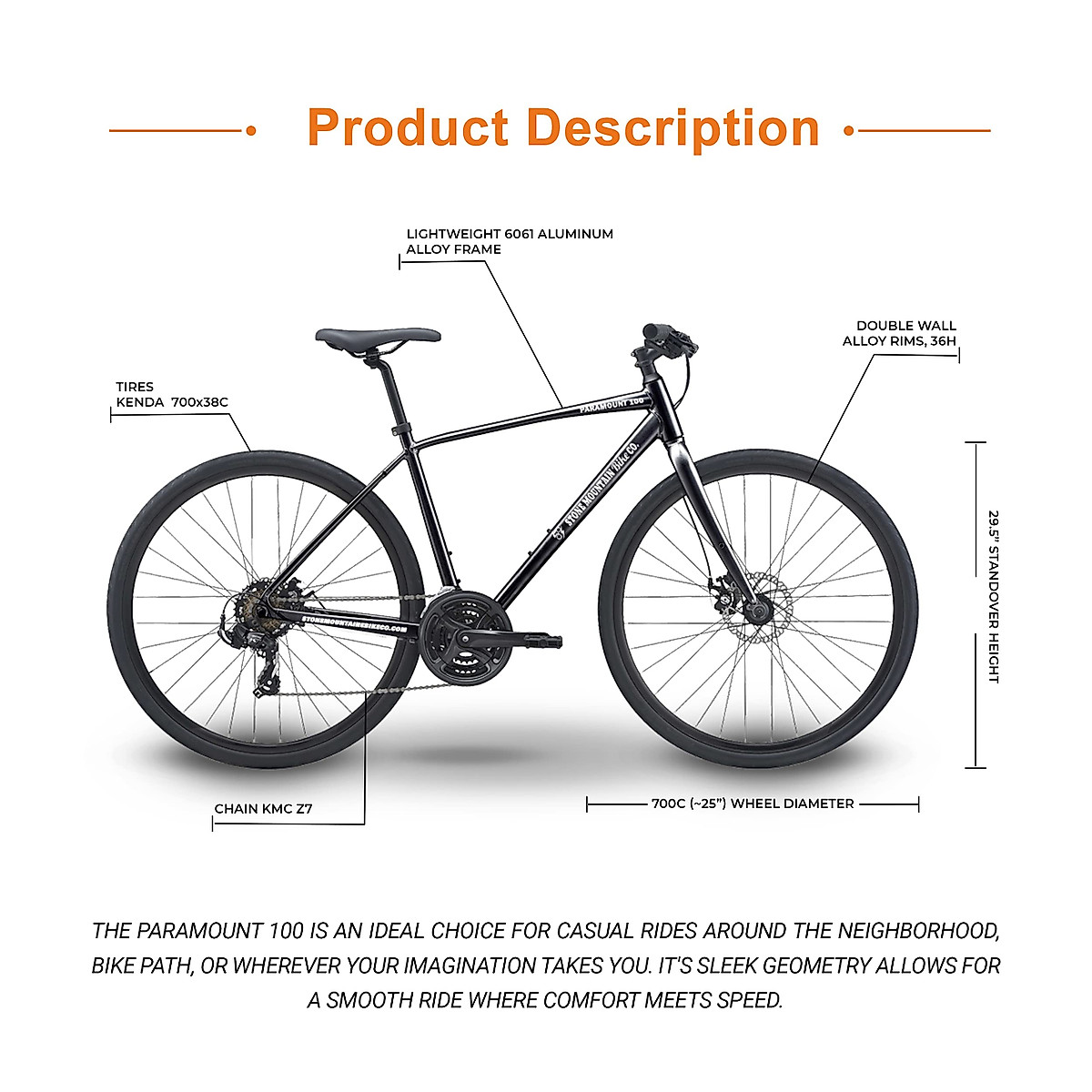 5Seconds Hybrid Bicycle Paramount 100 | Mountain Bike for Men, Women | 21-Speed, Lightweight Aluminum Alloy Frame, Adult Bike with Trigger Shifters and Mechanical Disc Brakes (Black)