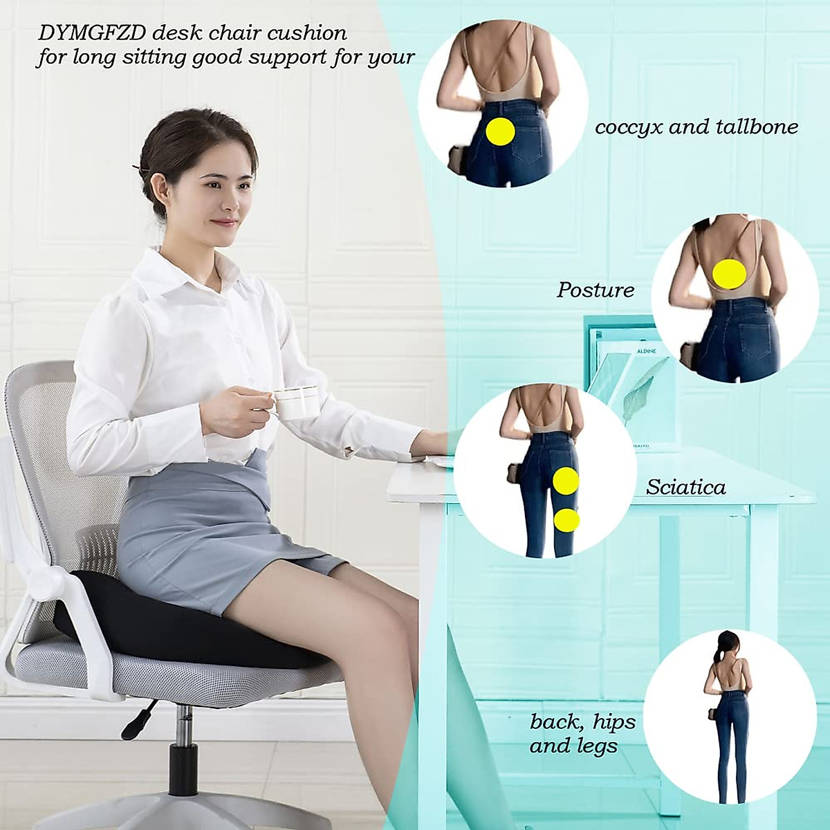 DYMGFZD Office Chair Cushions for Back and Butt, Ergonomic Chair/Seat Cushion for Long Sitting, Sitting Pillow for Automobile, Wheelchair, Computer Chair and Office Chair Hip Support Black