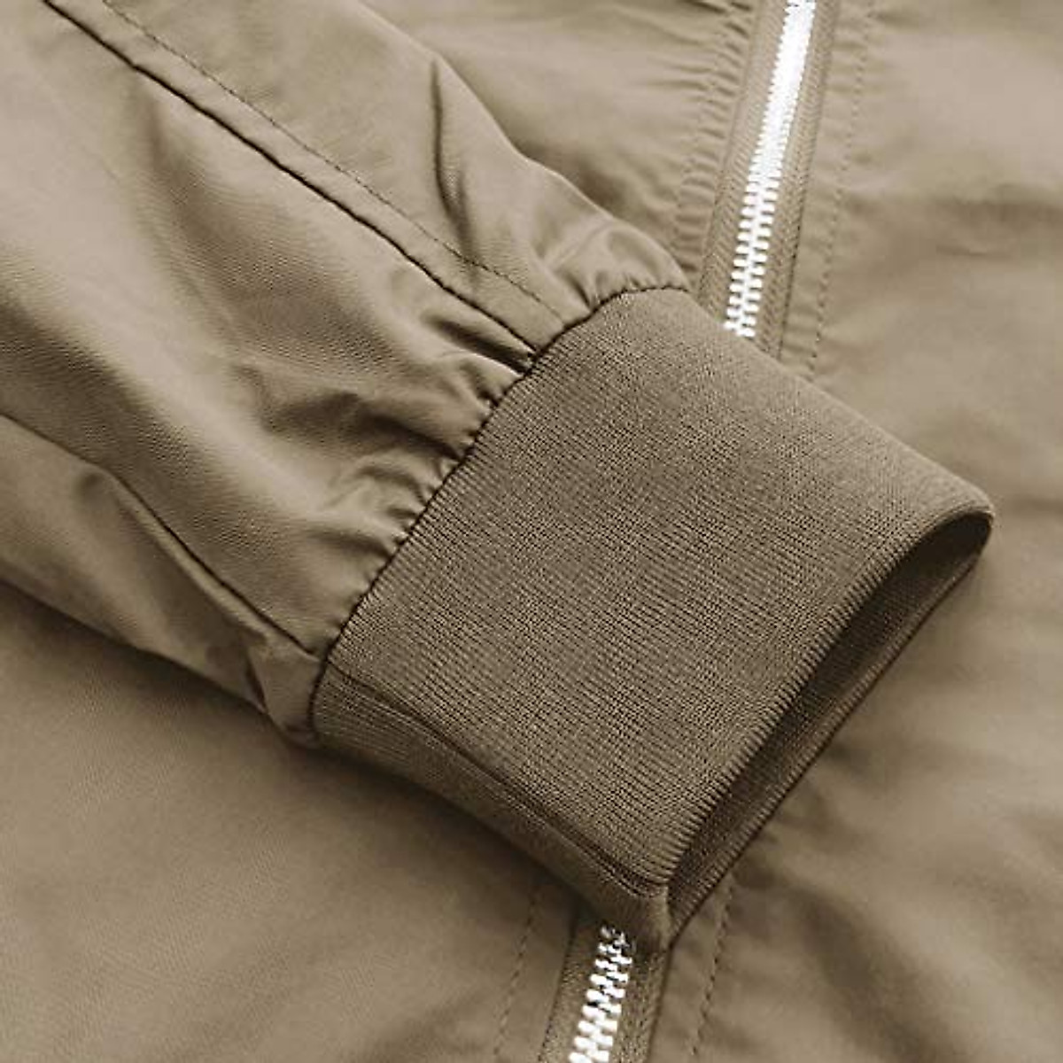 CRYSULLY Mens Autumn Casual Coat Sport Zip Outerwear Windproof Thin Bomber Jackets Khaki