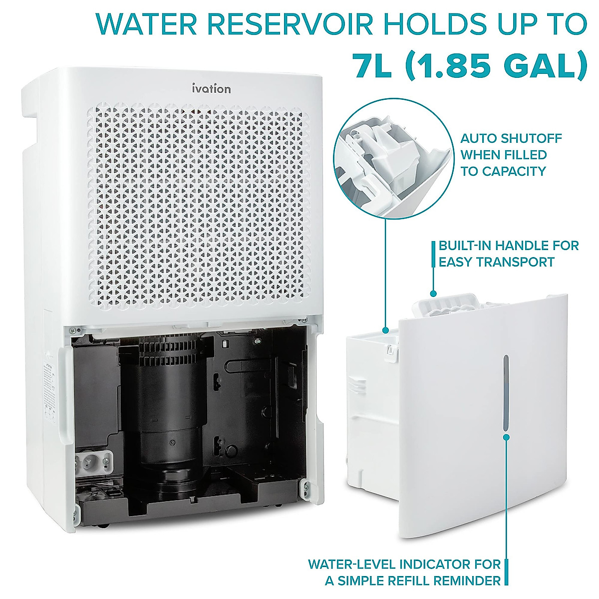 Ivation 4,500 Sq. Ft Energy Star Dehumidifier, Large Capacity Compressor De-humidifier for Extra Big Rooms and Basements w/Continuous Drain Hose Connector, Humidity Control, Auto Shutoff and Restart