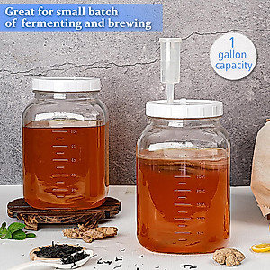 2 Pack 1 Gallon Large Fermentation Jars w 2 SCREW Lid and 3 Airlock - 100% Airtight Lid, Wide Mouth Glass Jar, Pickle Jar w Scale Mark for Sourdough Starter