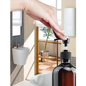 Empty Plastic Bottles with Pump Dispenser and Labels Included, Refillable Travel Containers for Hand sanitizer Shampoo Lotion, etc - BPA/Paraben Free, 500ml/16.9oz (Amber, 3 Pack)