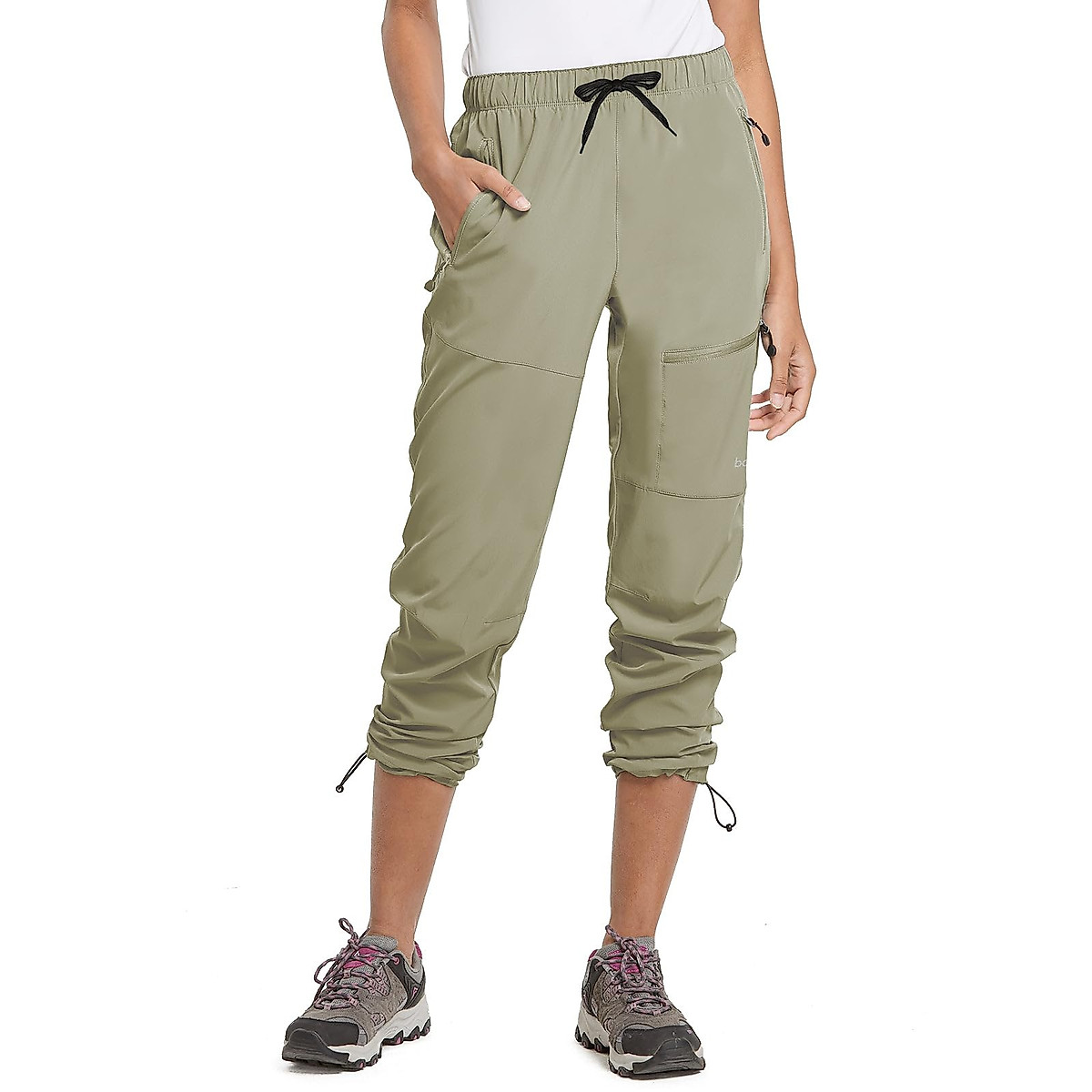 BALEAF Women's Hiking Pants Quick Dry Water Resistant Lightweight Joggers Pant for All Seasons Elastic Waist Light Green Size XS