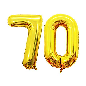 GOER 42 Inch Gold Number 70 Balloon,Jumbo Foil Helium Balloons for 70th Birthday Party Decorations and 70th Anniversary Event
