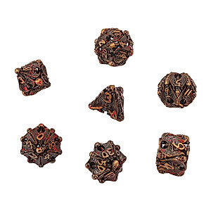 Keenso 7pcs Metal Hollow Dice,Fine Copper Skeleton Polyhedral Metal Dice for Role Playing Board Games