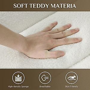 Wrofly Teddy Cloud Sofa Couch, Modern Deep Seat Boucle Sofa, Comfy Upholstered Sherpa 3 Seater Couch with 3 Pillows, Oversized Loveseat for Living Room Apartment Office, Beige White