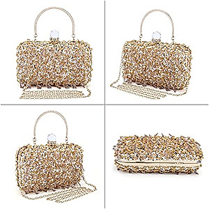 UBORSE Women Rhinestone Wedding Clutch Bag Bling Sequin Evening Purse Vintage Crystal Beaded Cocktail Party Handbag Gold