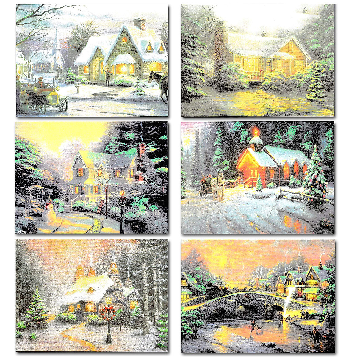 72 Christmas Greeting Cards Collection with Envelopes for Winter Xmas Season, holiday present Giving, Xmas Gifts Cards, Snowy Town Greeting Cards