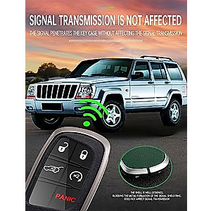 for Dodge Jeep Key Fob Cover Case Metal Shell Car Smart Keys Protect Keychain Compatible Grand Challenger Cherokee Chrysler (P-JEEAqh-Black)