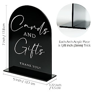 Acrylic Cards and Gifts Sign with Stand- 5"x7" Black Arched Acrylic Wedding Sign and Base,1/8" Thick | Modern Calligraphy Arch Acrylic TableTop Sign for Wedding Reception & Event Party Table