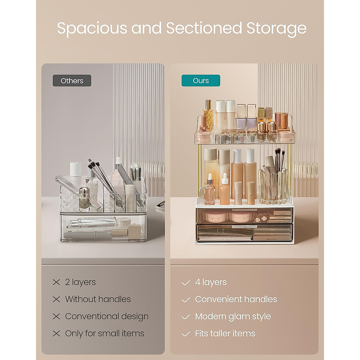 SONGMICS 4-Layer Makeup Organizer, Skincare Organizer, 4 Dividers, Anti-Slip Design, Bathroom Counter Organizer, Versatile for Vanity Bedroom Kitchen, Christmas Gift, Transparent UJKA021W02
