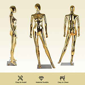 Female Mannequin Dress Full Body - 70'' Mannequin Dress Form Display Full Body Adjustable Realistic Manikin Torso Stand (Golden)