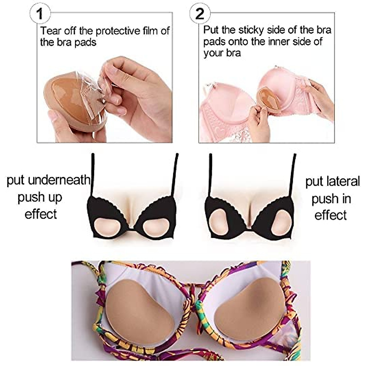 Silicone Bra Inserts Pads Self-Adhesive Bra Enhancer Breathable Push Up Bra Pads Lift Breast Pads (Beige - 3 pairs)