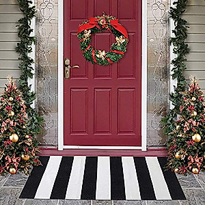 MUBIN Cotton Black and White Striped Rug, 27.5 x 43 Inches Outdoor Reversible Hand Woven Washable Rug Porch Entryway Stripe Carpet ​for Layered Front Door Mats (Thick Stripes,27.5 x 43 in)