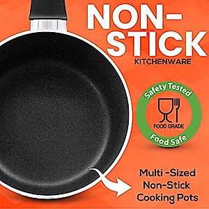 SereneLife Kitchenware Pots & Pans Basic Kitchen Cookware, Black Non-Stick Coating Inside, Heat Resistant Lacquer (15-Piece Set), One Size, Blue