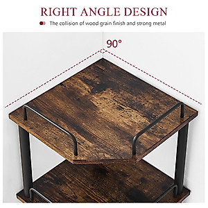 Tajsoon Corner Shelf Stand, 3 Tier Industrial Corner Shelves, Multipurpose Standing Display Shelf, Corner Shelving Unit for Bedroom, Living Room, Office, Kitchen, Rustic Brown