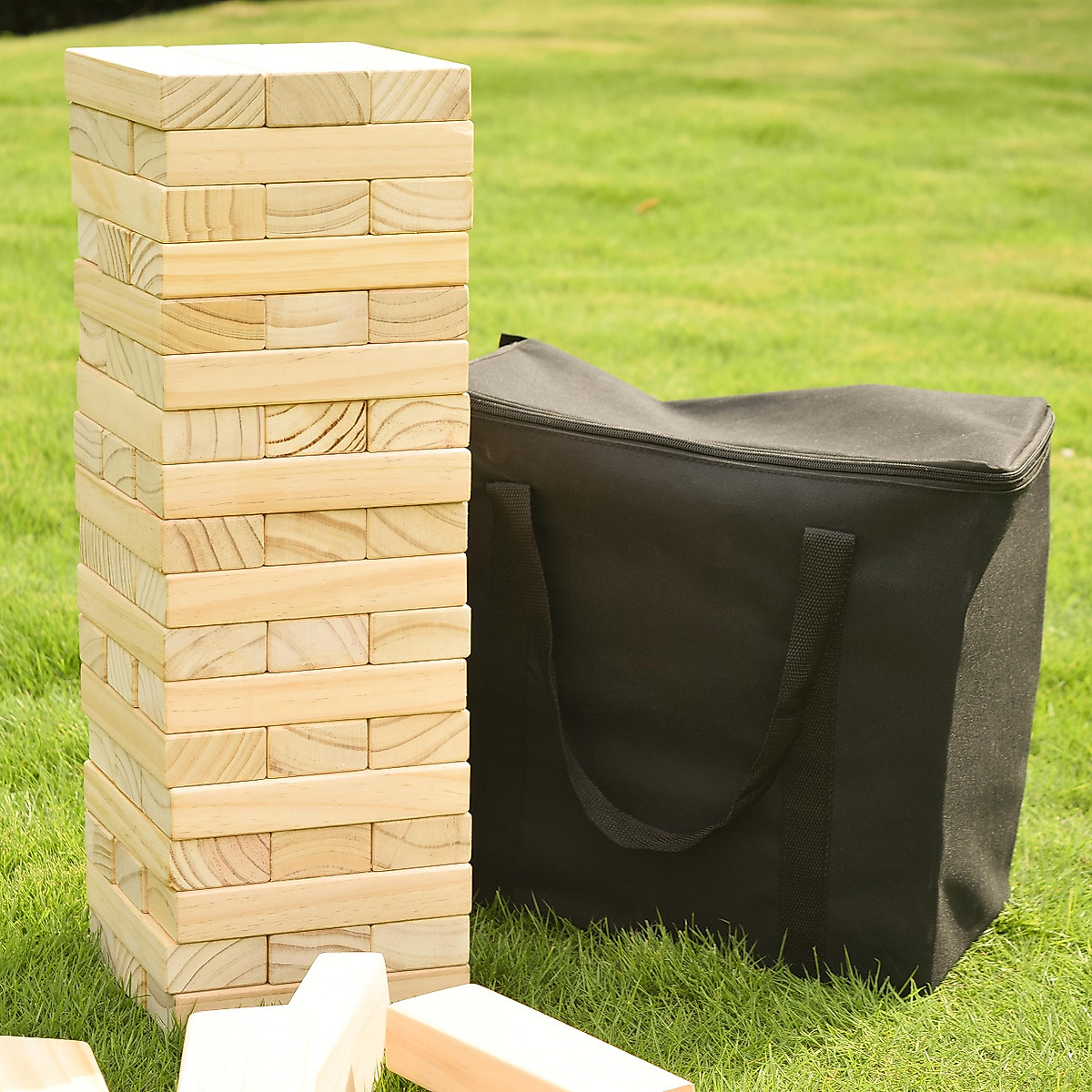 Outdoor Giant Tumbling Tower Games for Kids and Adults Jumbo Wood Stacking Lawn Yard Game with Carry Bag and Board 7 x 2.4 x 1.2 inches