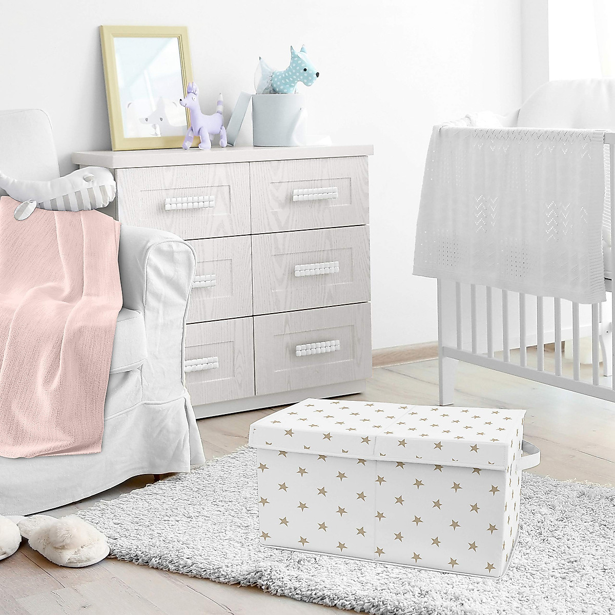 Sweet Jojo Designs Gold and White Celestial Star Girl Small Fabric Toy Bin Storage Box Chest For Baby Nursery or Kids Room