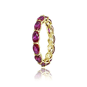 Ice Gems Yellow Gold Flashed Silver Created Ruby 5x3mm Oval-cut Eternity Band Ring, Size8