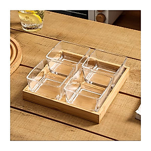 HARAY Salad Bowls Four-square Glass Snack Dish and Chassis Home Restaurant Divided Fruit Snack Dried Fruit Plate Side Dish Dipping Saucer Soy Sauce Dish Salad Bowls (Color : Brass)