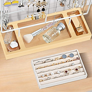 ProCase Jewelry Organizer Stand Earring Holder Organizer, 6 Tiers Earring Organizer Tree Necklace Rack Jewellery Tower Bracelets Holder Storage with Removable Wooden Ring Tray for Women Girls -White