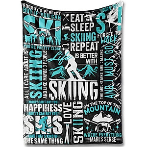 Huglanket Ski Blanket, Best Gifts for Skiers Unique Ski Design, Throw Blanket Gifts for The Coolest Skier, Flannel Plush Blankets - Quotes About Ski - 50"x 65"