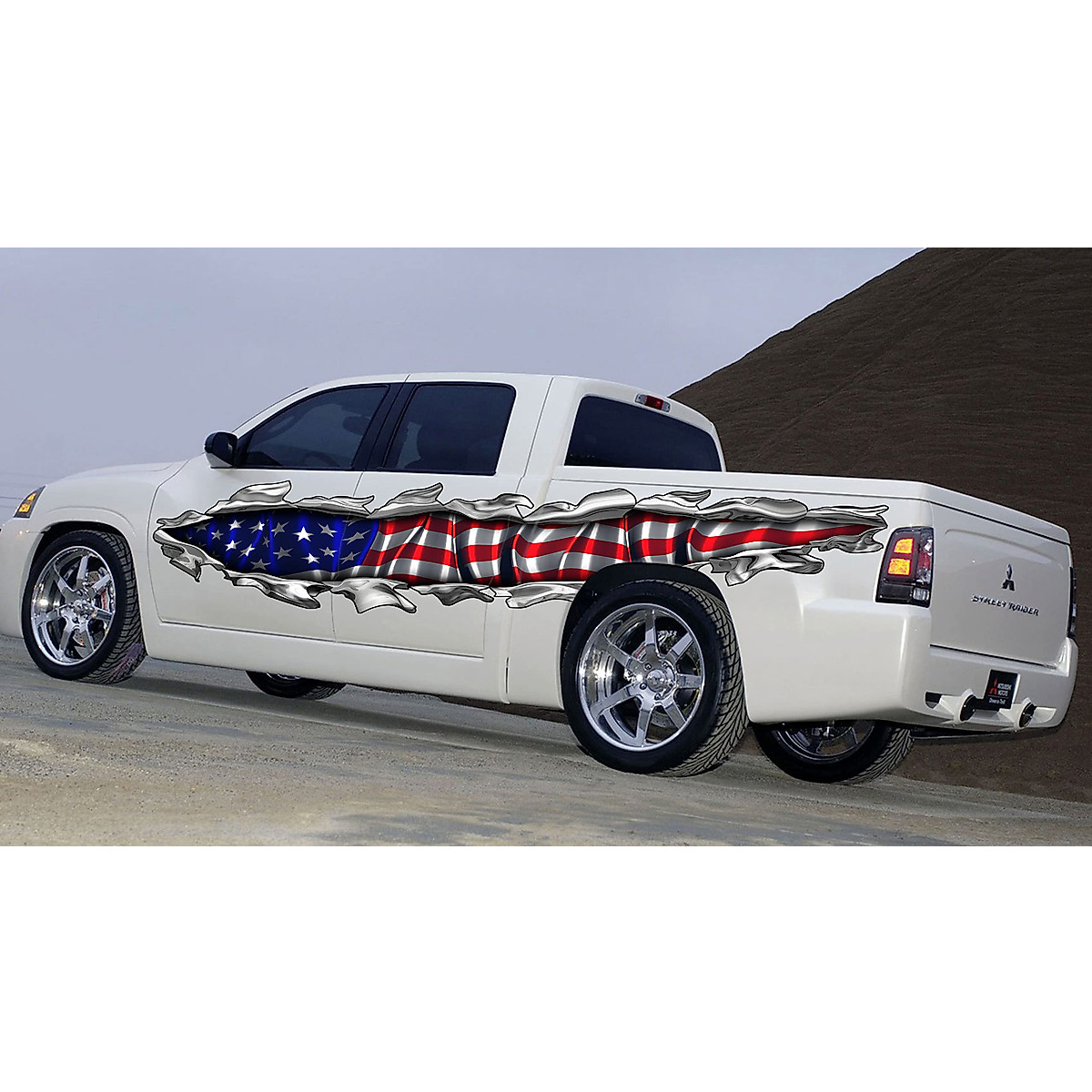 US Flag Car Vinyl Decal, US Pride Car Graphics, American Flag Car Wrap, USA Flag Ripped Metal Full Color Car Design, Patriotic Car Sticker (25x135)