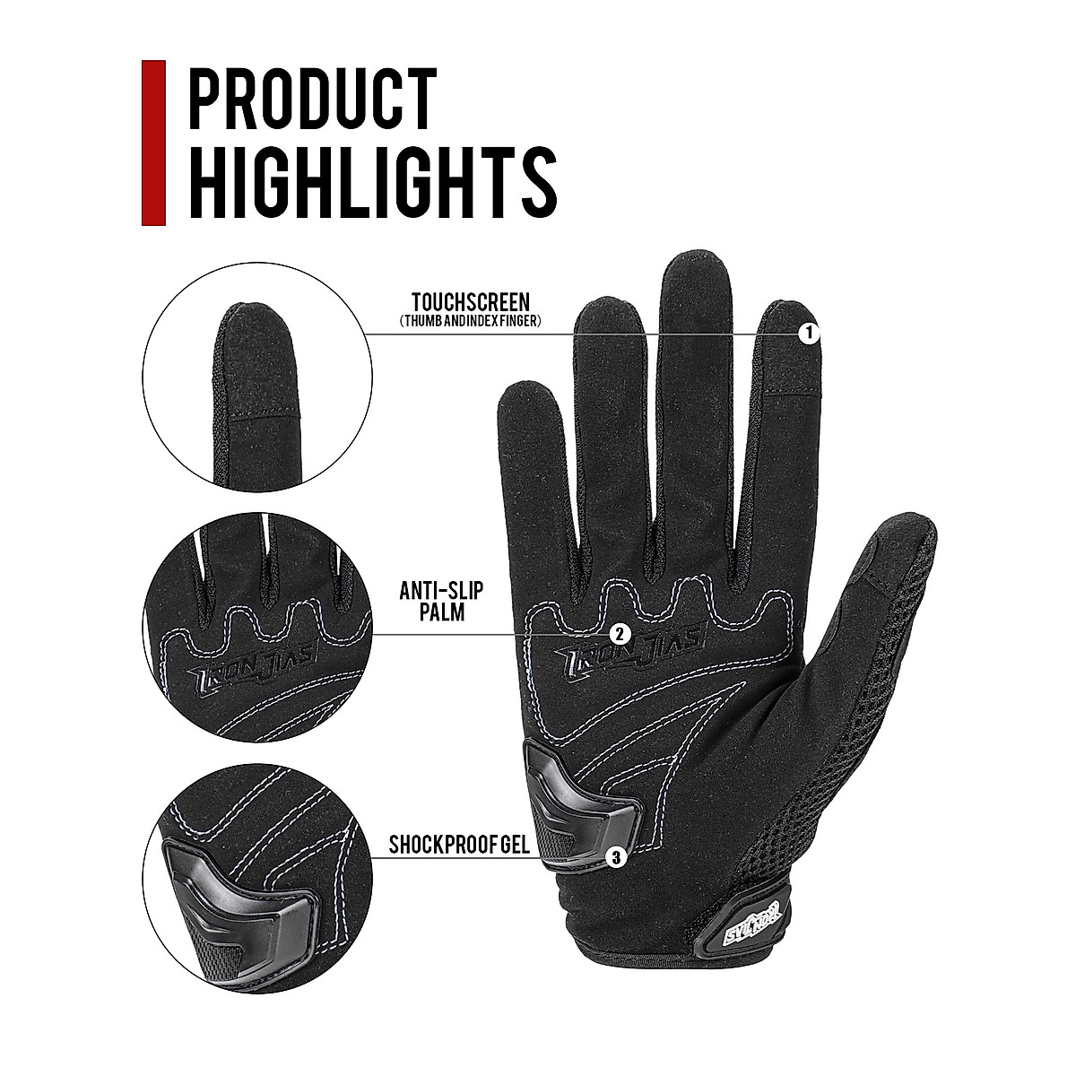 IRON JIA'S Motorcycle Gloves for Men and Women - Motorbike Powersports Racing Gloves with Hard Knuckle Touchscreen for BMX ATV MTB Riding (Black XL)