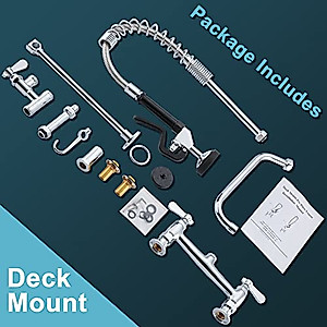 Favorpo Commercial Sink Faucets with Pull Down Sprayer 24"Pre-Rinse Height Deck Mount Kitchen Faucet Brass Constructed Polished Chrome 8" Center Faucet with 10" Add-on Spout for 3 Compartment Sink